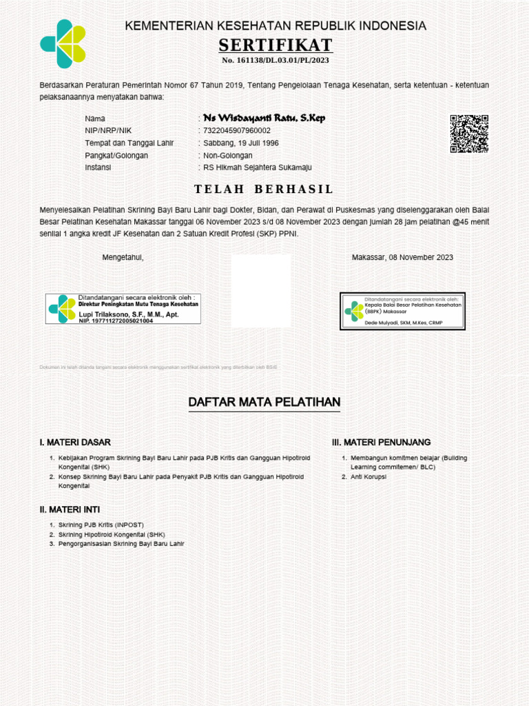 Sertifikatpelatihan SHK | PDF
