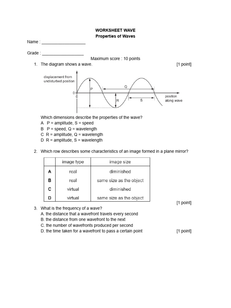 Worksheet 1 Wave | PDF | Waves | Wavelength