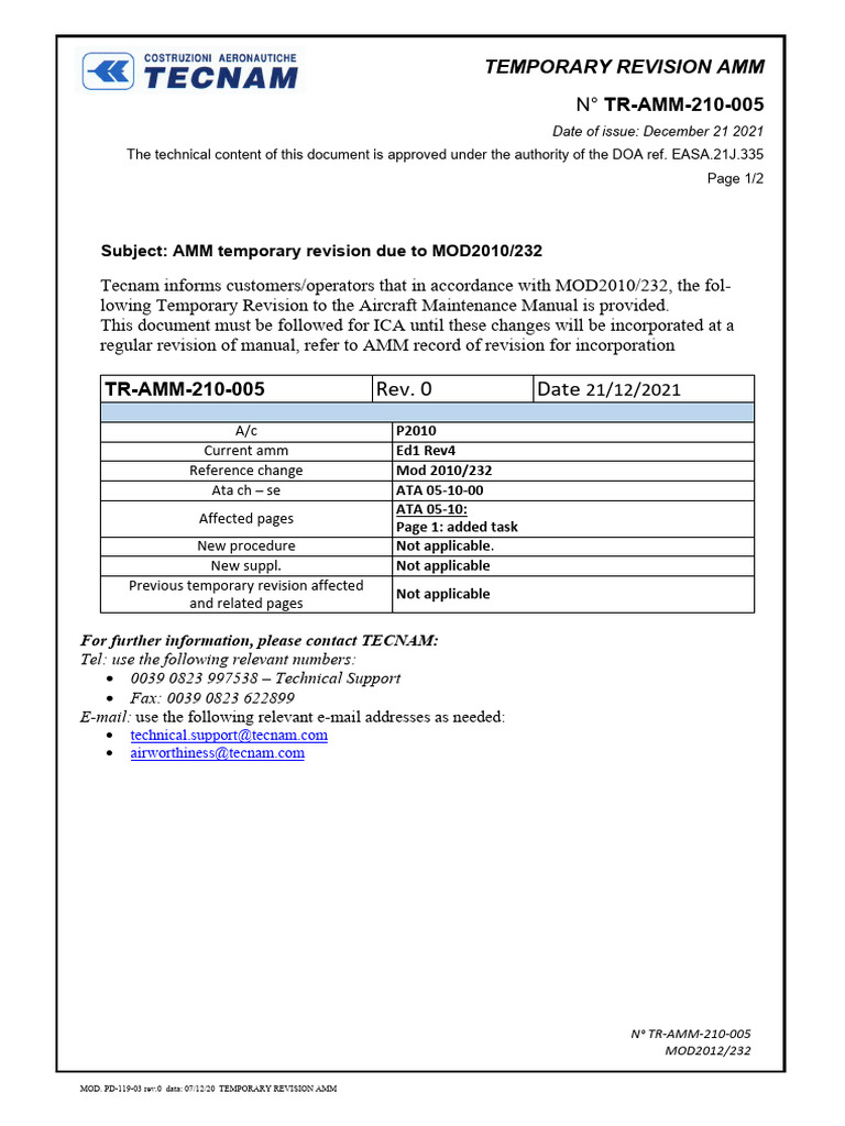 AMM Temporary Revision TR-AMM-210-005 | PDF | Aviation | Aircraft
