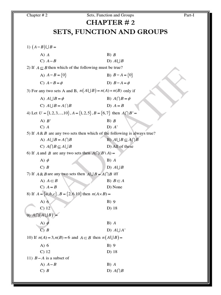 Chapter # 2 Sets, Function and Groups | PDF | Group (Mathematics) | Contradiction