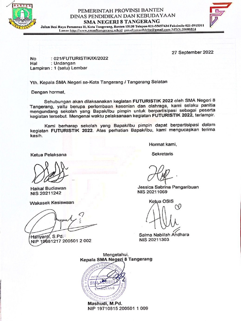 Surat Undangan SMAN Tangerang Dan Tangsel | PDF