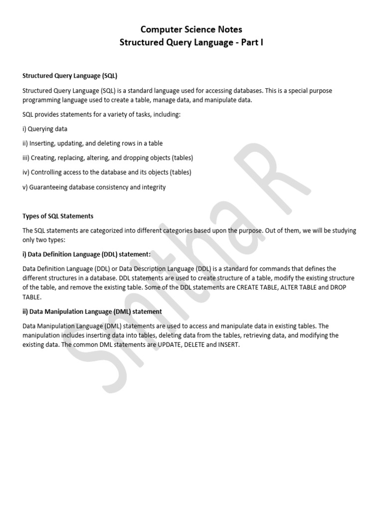 Structured Query Language - Part I | Download Free PDF | Sql | Information Technology Management