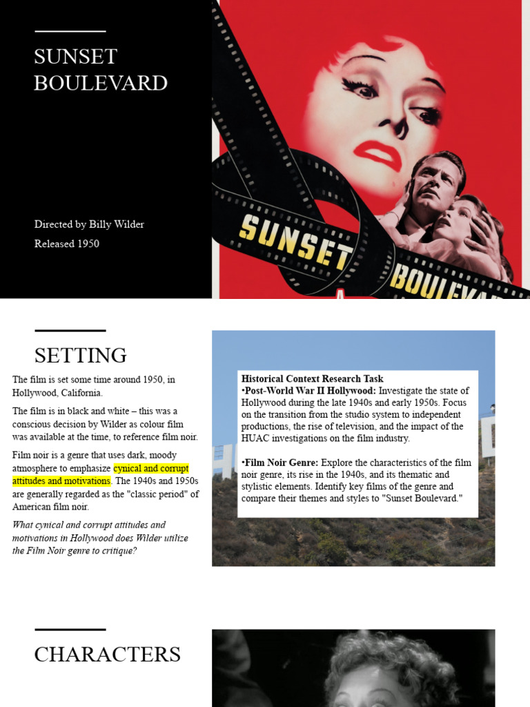Sunset Boulevard - Introduction and Characters | PDF