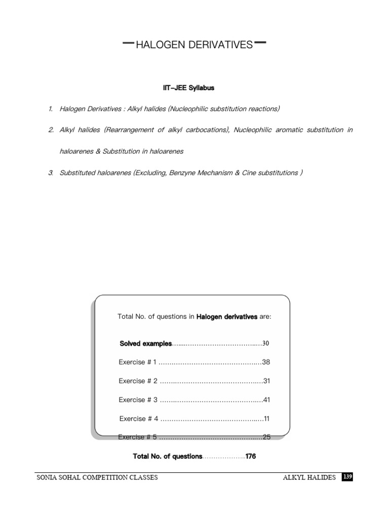 Halogen Derivatives COMPI - 1 | PDF | Chlorine | Chemical Reactions