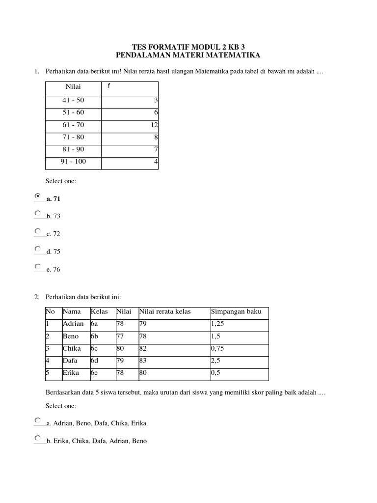 Tes Formatif Matematika Kelas 6 | PDF