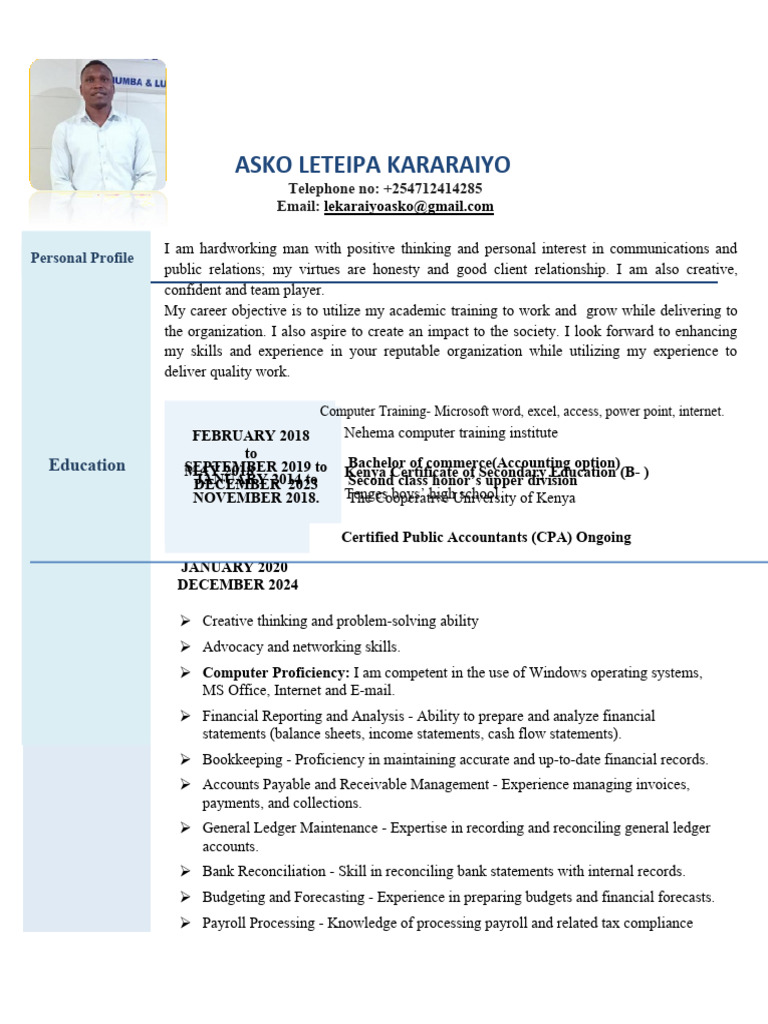Asko Kararaiyo Curriculum Vitae Edited 1 | PDF | Bookkeeping | Business