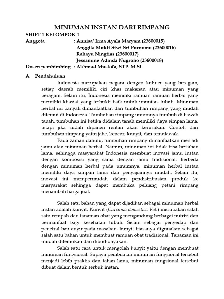 Minuman Instan Rimpang | PDF | Memasak, Makanan, & Anggur | Kesehatan ...