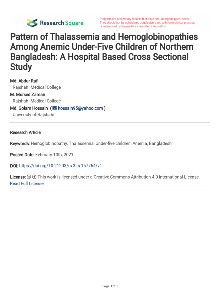 Pattern of Thalassemia and Hemoglobinopathies Among Anemic Under-Five ...
