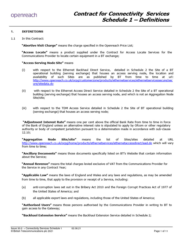 Connectivity Services Contract Definitions | PDF | Telecommunications ...