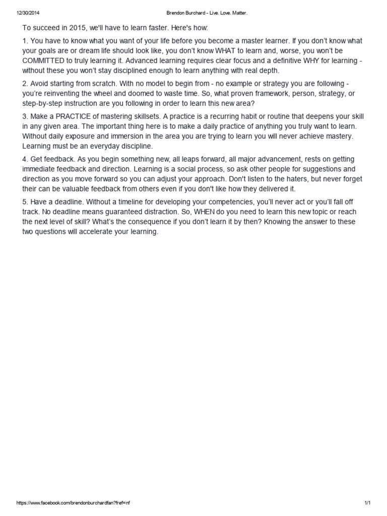 Brendon Burchard - Live. Love. Matter | PDF | Self-Improvement