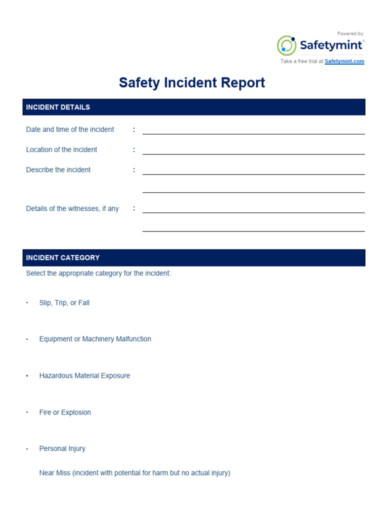 Safety Incident Report Template | PDF | Occupational Safety And Health ...