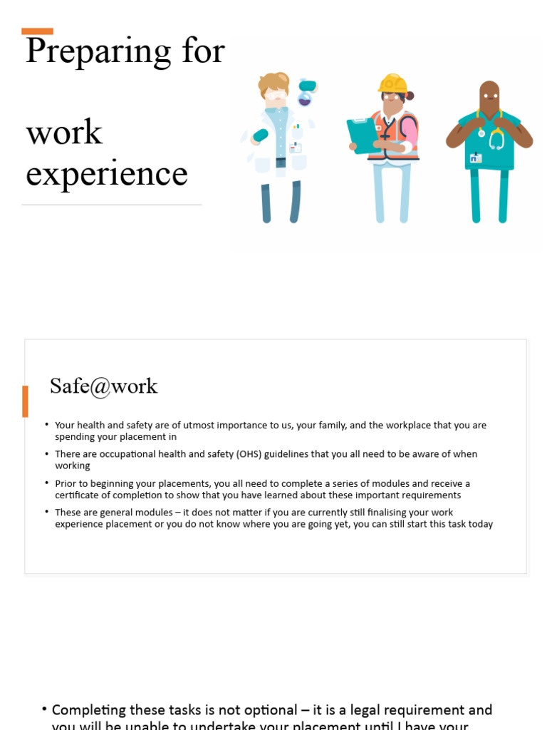 Preparing For Work Experience - Safe@Work | PDF