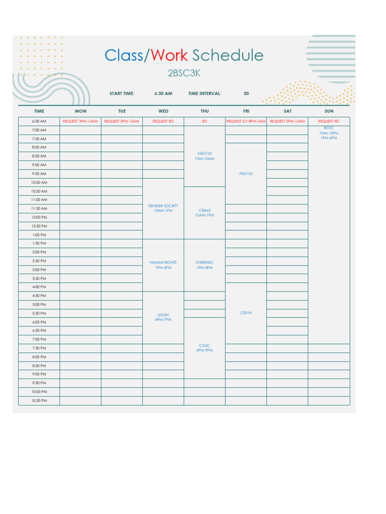My Class Schedule EJ | PDF