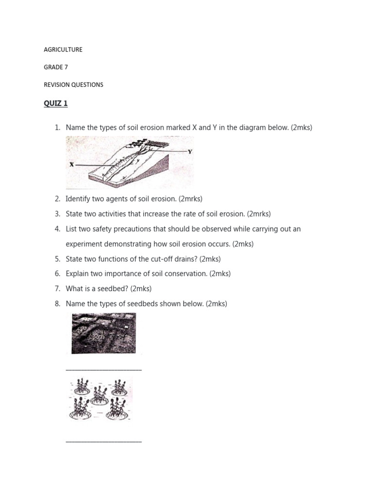 Grade 7 Agriculture Quiz Questions | PDF | Soil | Agriculture