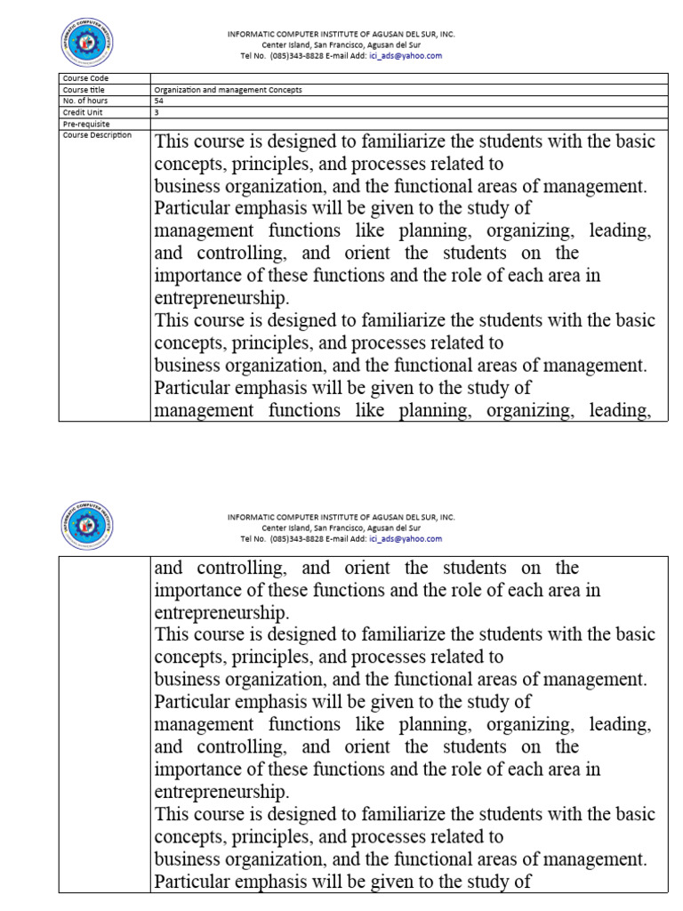 Organization and Management Concepts Done | PDF | Swot Analysis | Learning