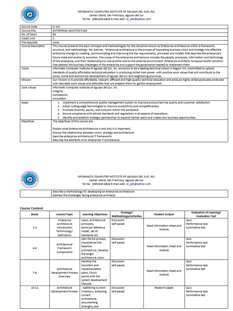 Enterprise Architecture Course Overview | PDF | Enterprise Architecture