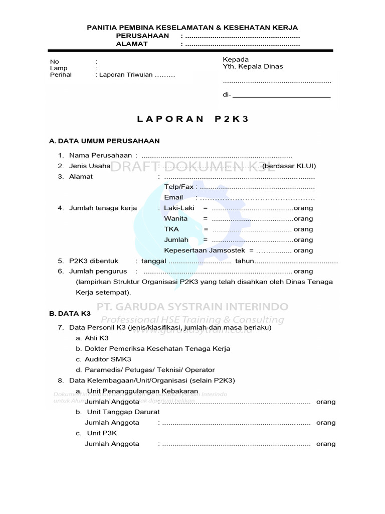 SOP 139 Laporan Kegiatan P2K3 - Template PT. Garuda Systrain Interindo | PDF
