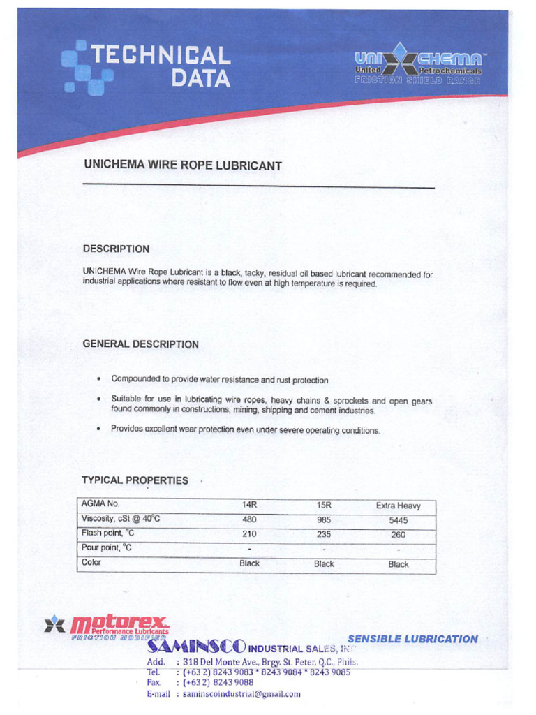 MSDS Unichem Wire Rope Lubricant - SAMINSCO | PDF