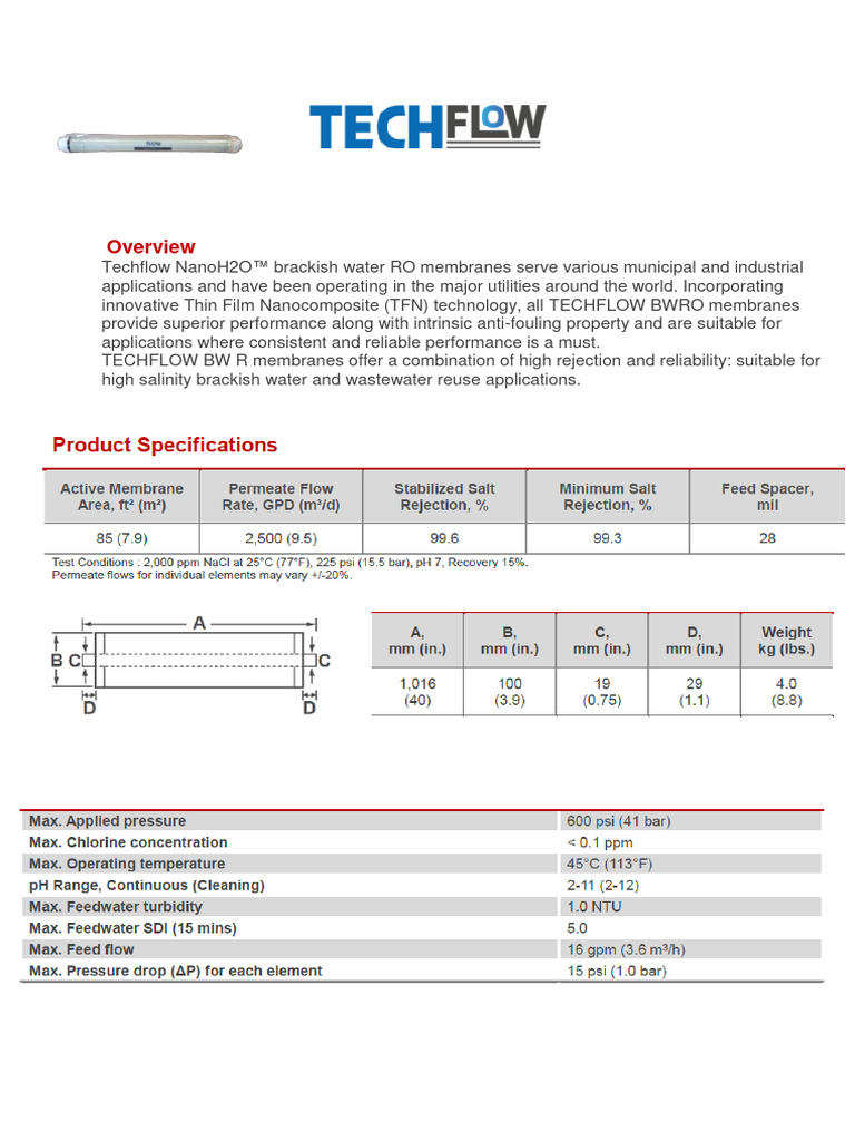 Techflow Membrane 4040 Datasheet | PDF