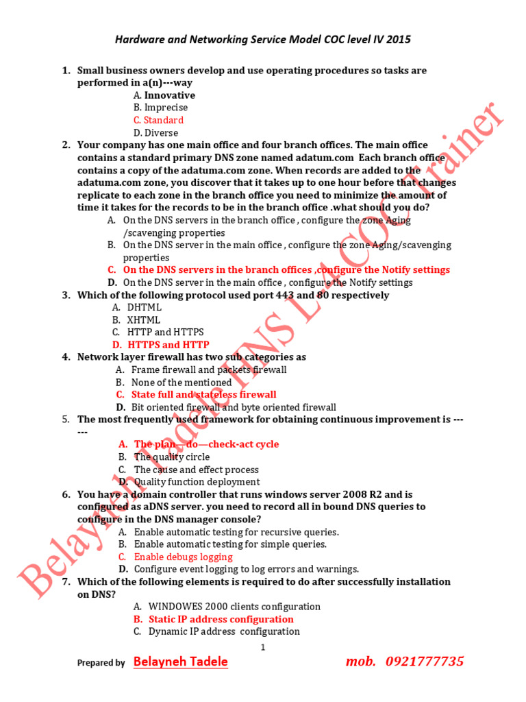 Theory Level 4 HNS COC | PDF | Computer Network | Internet Protocol Suite
