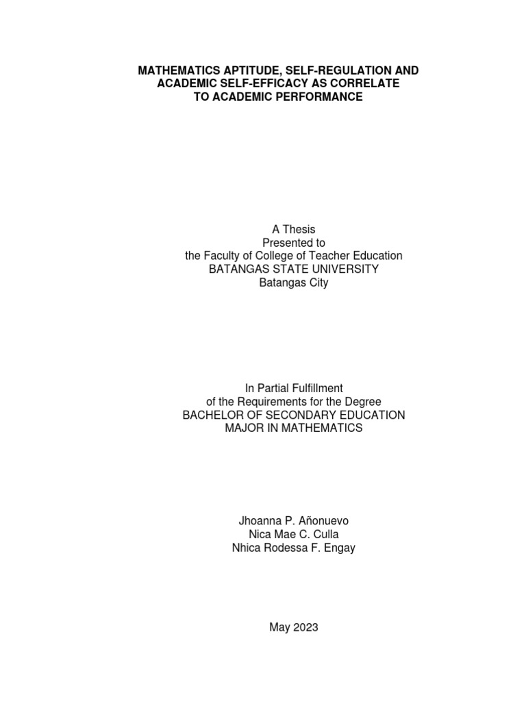Mathematics Aptitude Self Regulation And Academic Self Efficacy As Correlate To Academic