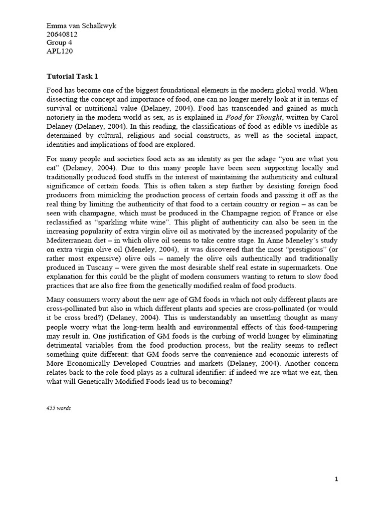 APL 120 Tutorial Task 1 EVS | PDF | Genetically Modified Food
