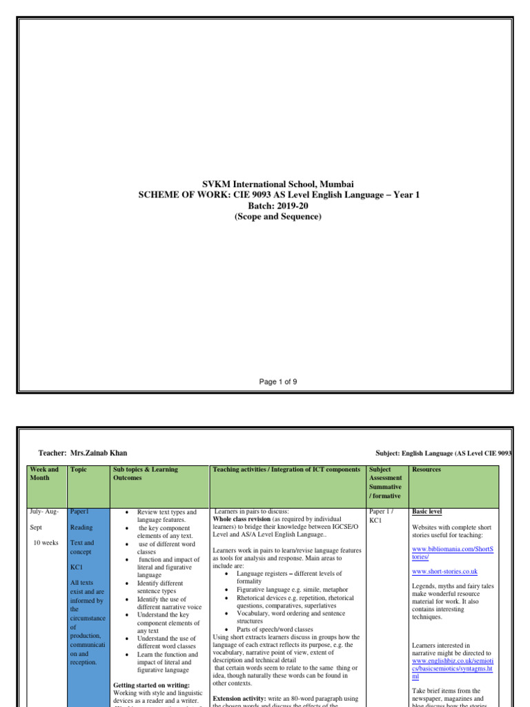 AS Level Scheme of Work | PDF | Educational Technology | Learning