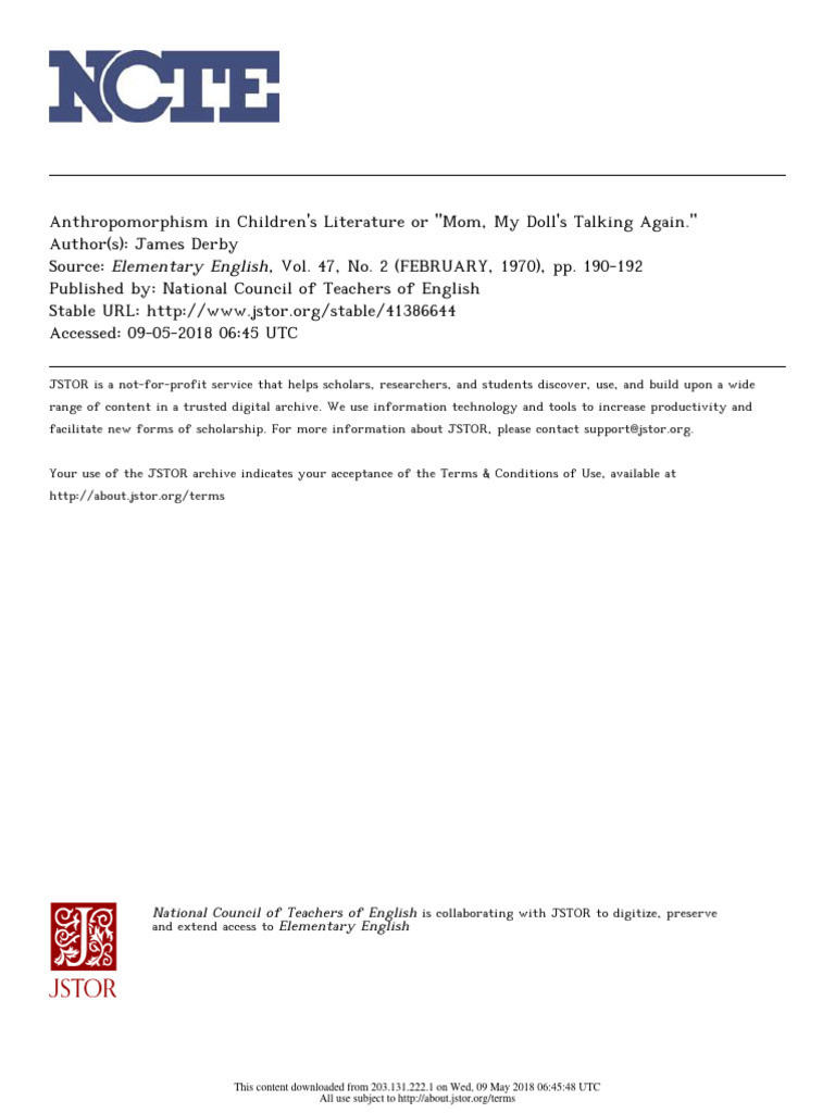 Anthropomorphism In Children S Literature Or Pdf Anthropomorphism