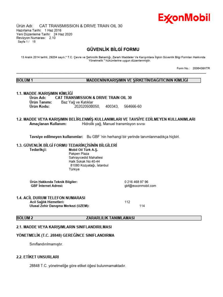 Msds-Cat Tdto 30 | PDF