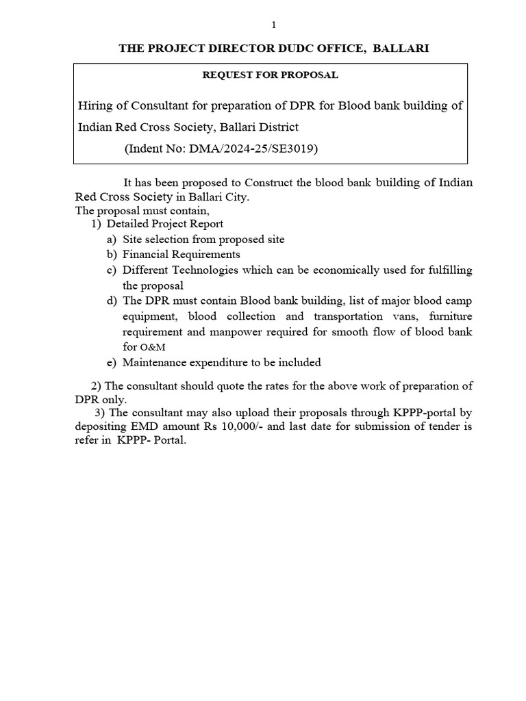 RFP for Blood Bank DPR Consultant, Ballari | PDF | Consultant | Request ...