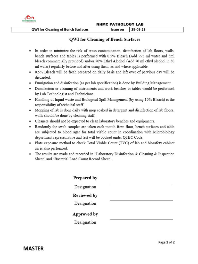 QWI for cleaning of Bench Surface | Download Free PDF | Disinfectant