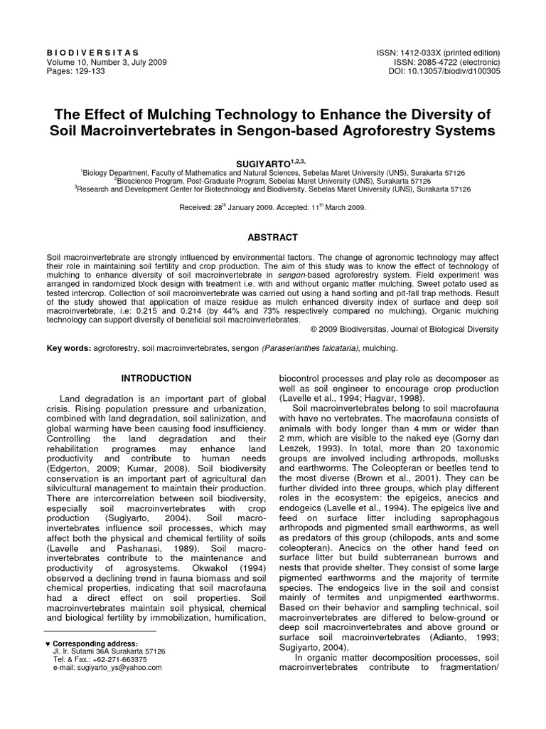 The Effect of Mulching Technology ToEnhance The Diversity OfSoil ...