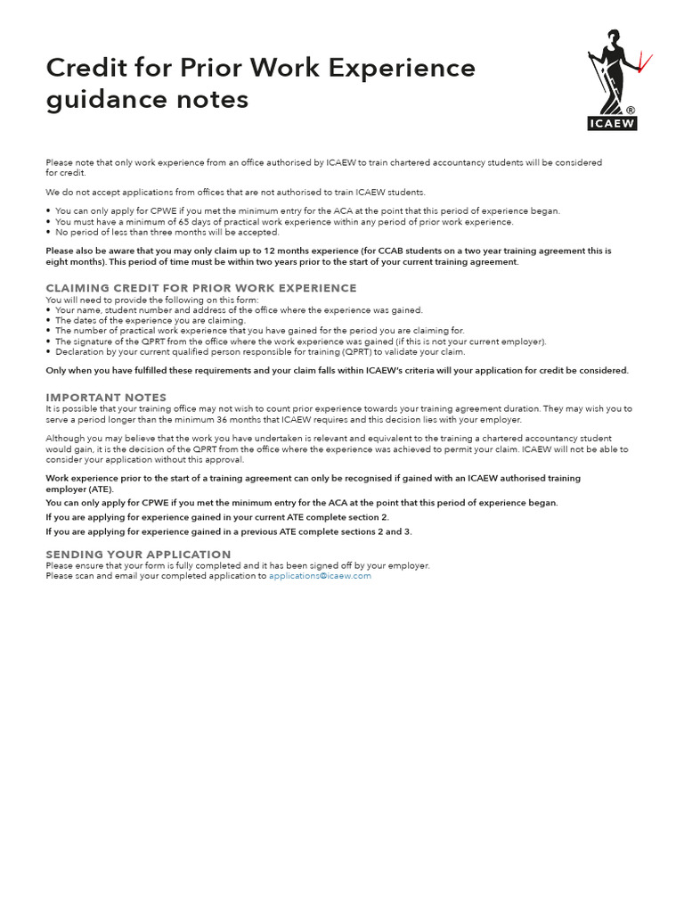 Credit For Prior Work Experience Form Guidance Notes | PDF