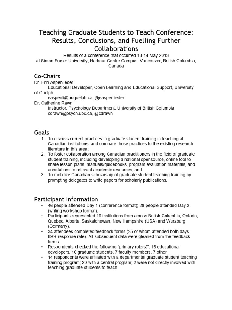 Graduate Student Teaching Conference Insights | PDF | Human ...