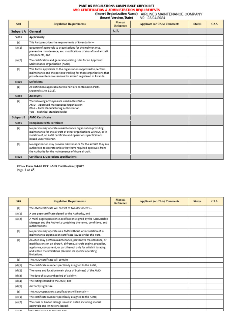 564-05 Form RCC AMO Certification RCAA 1 2017 | PDF | Pressure ...