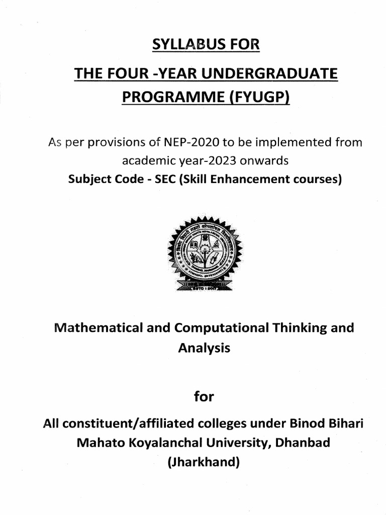UG Mathematical and Computational Thinking and Analysis Syllabus FYUGP | PDF
