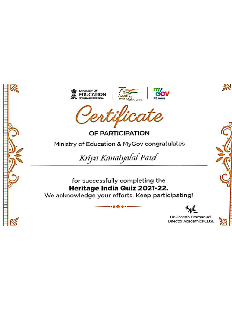 STD-9 Certificate 2 | PDF