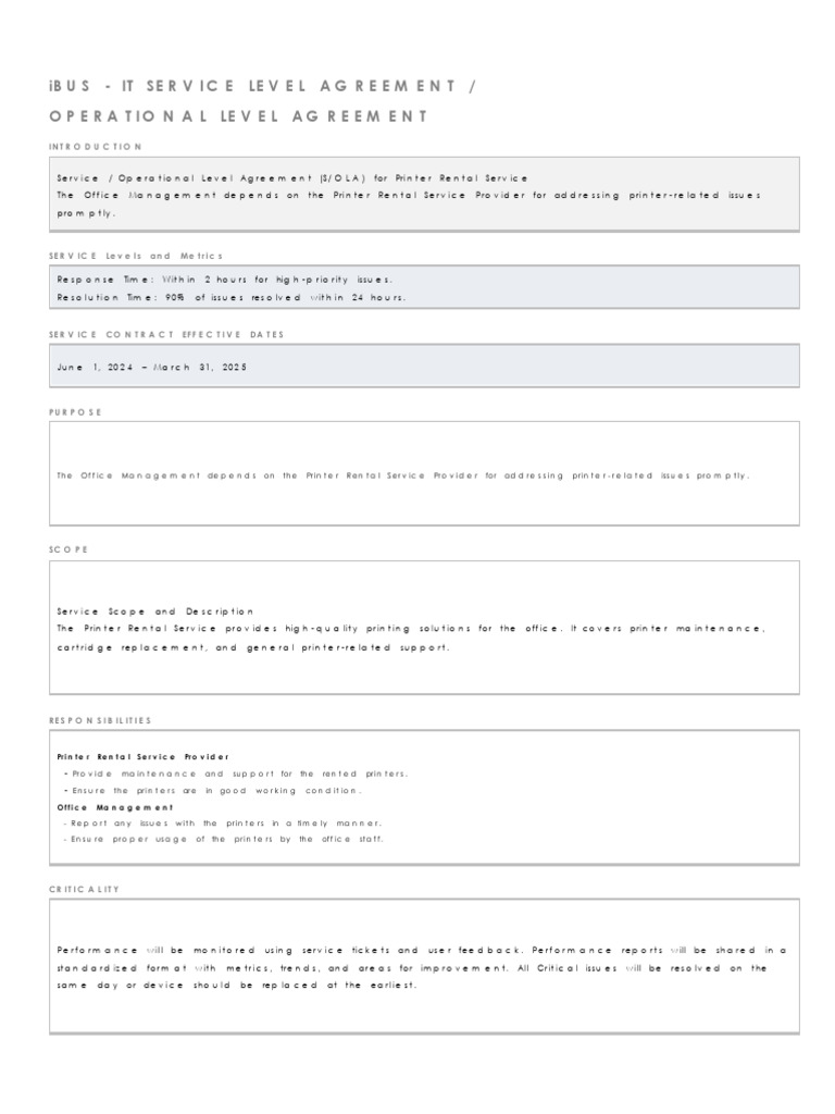 Printer Rental Service Agreement | PDF