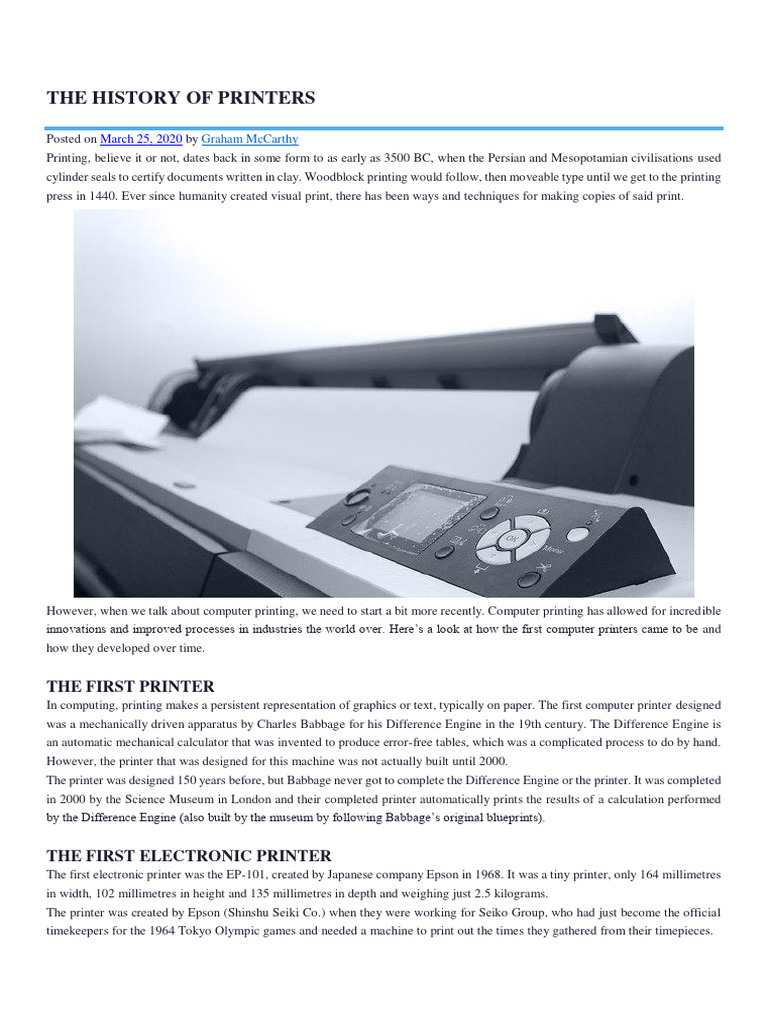 The History of Printers | PDF | Printer (Computing) | Equipment
