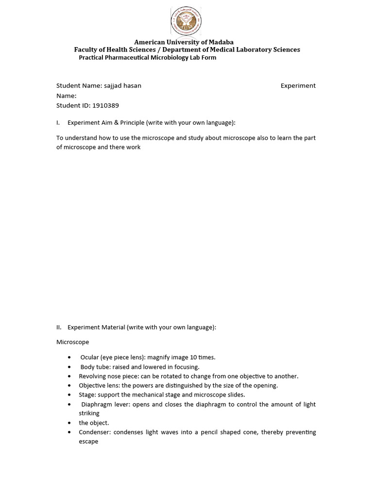 Pharmaceutical Microbiology Lab Form | PDF | Optical Devices ...