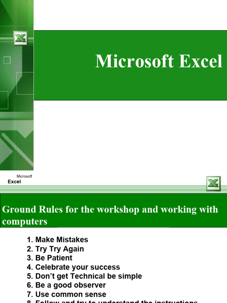 MS Excel Learning Slides | PDF | Microsoft Excel | Spreadsheet
