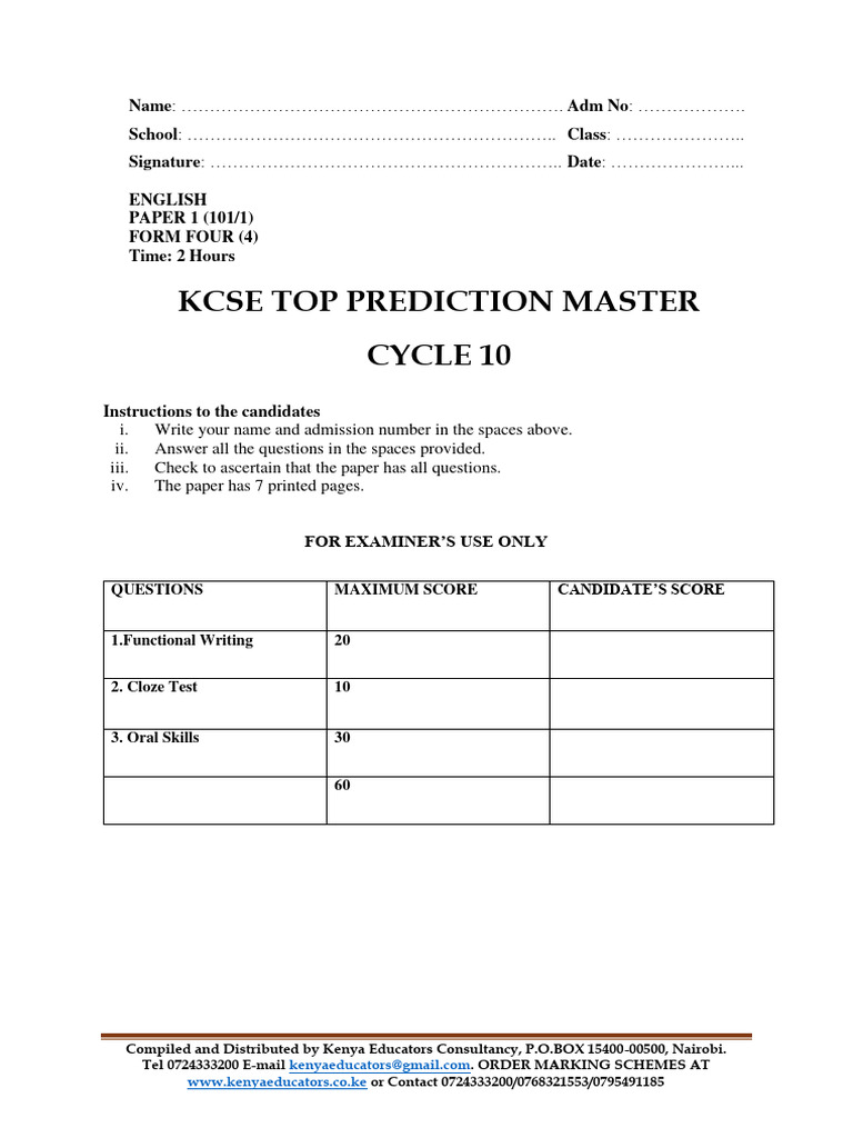 Eng PP1 Cycle 10 QNS Pred | PDF