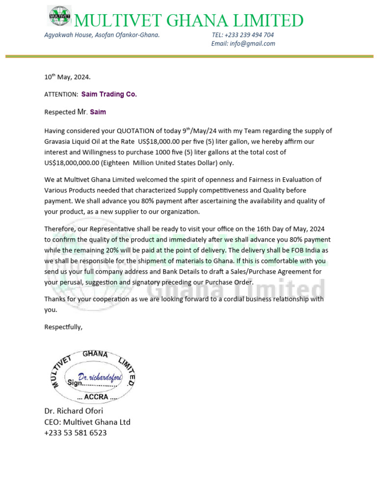 We Are Ready and Interested To Proceed | PDF | Business