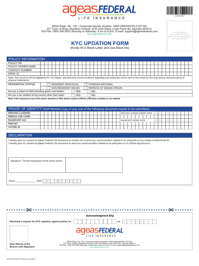 Application For KYC Updation | PDF | Identity Document | Government And ...