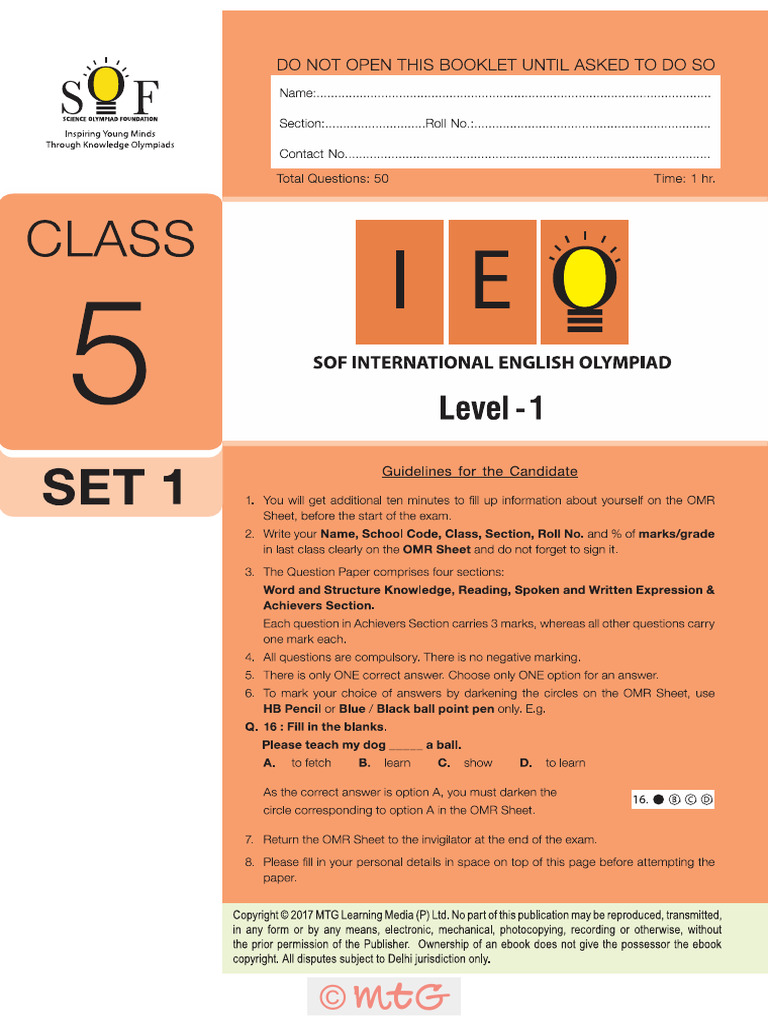 Class 5 Ieo Osds 1-8 - 221214 - 163258 | PDF | Teaching Methods & Materials