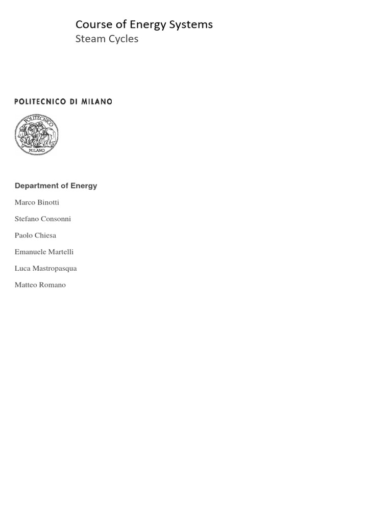 Energy Systems Steam Cycles Polimi | PDF | Steam | Chemical Engineering