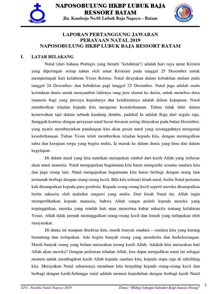 Contoh - LPJ (LAPORAN PERTANGGUNGJAWABAN NATAL) PEMUDA/I - NAPOSO | PDF
