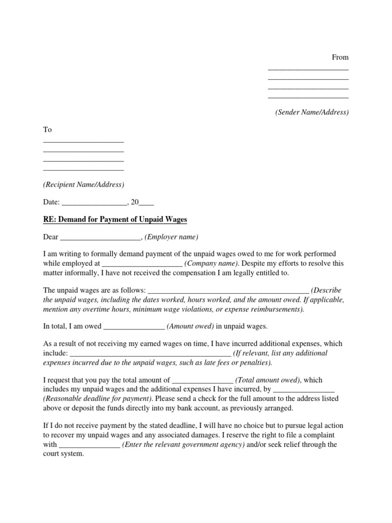 Unpaid Wages Demand Letter Template | PDF Unpaid Wages Demand Letter Template | PDF