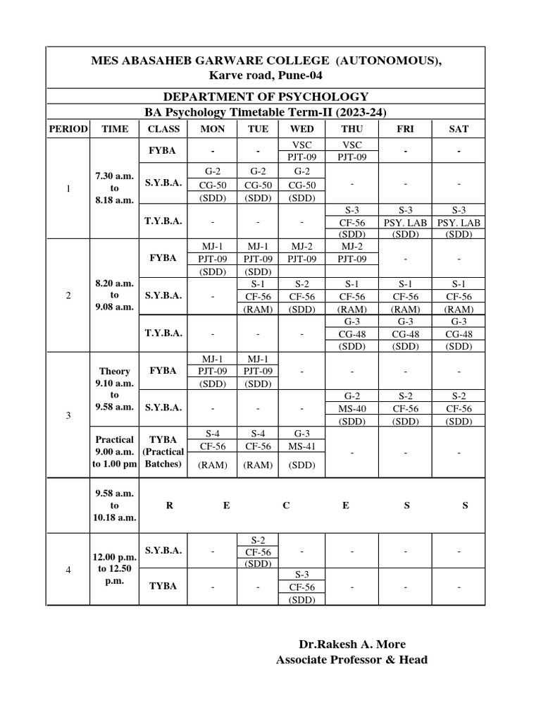 BA-Psychology-TimeTable-2023-24 | PDF