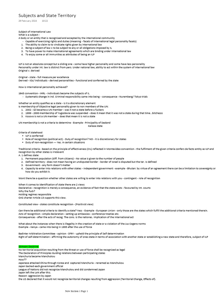 2.2 Subjects and State Territory PPS Notes | PDF | International Law ...